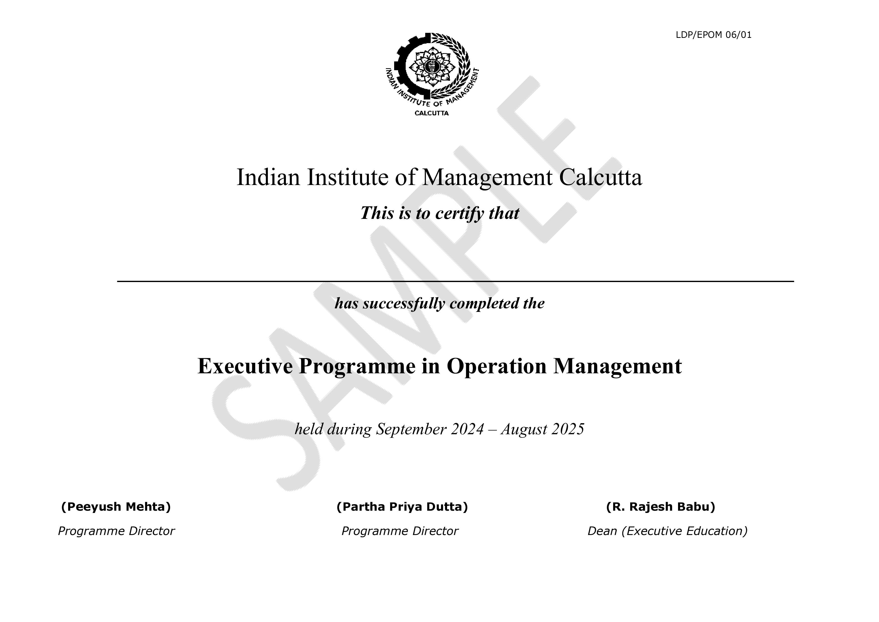 Executive Programme in Operations Management (EPOM) | IIM Calcutta
